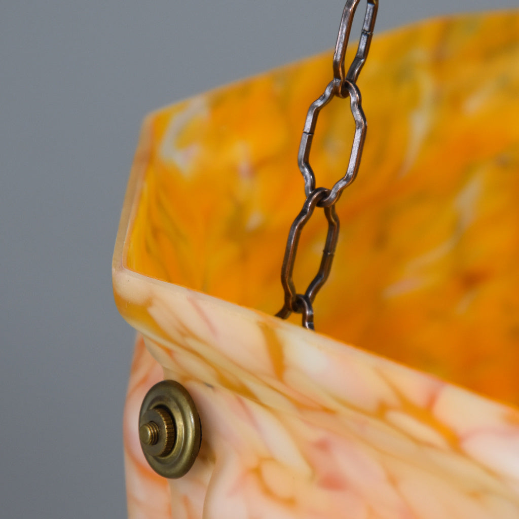 Extra large art deco orange flakestone flycatcher glass ceiling light ...