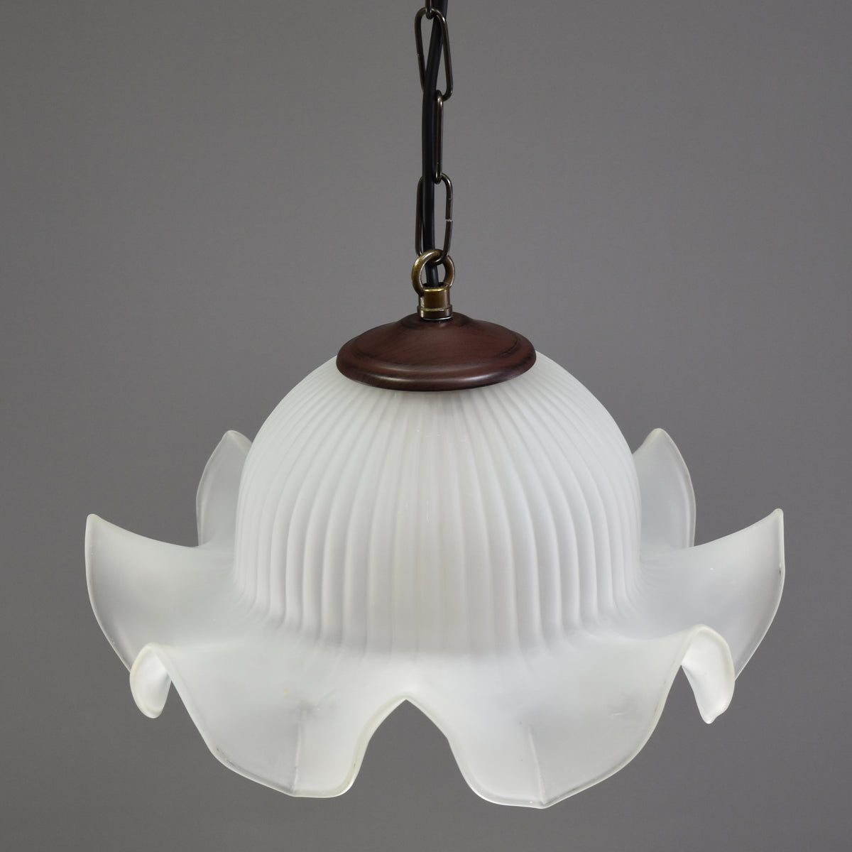 1950s Lovely French wavy edged opaque glass pendant light fitting with ...
