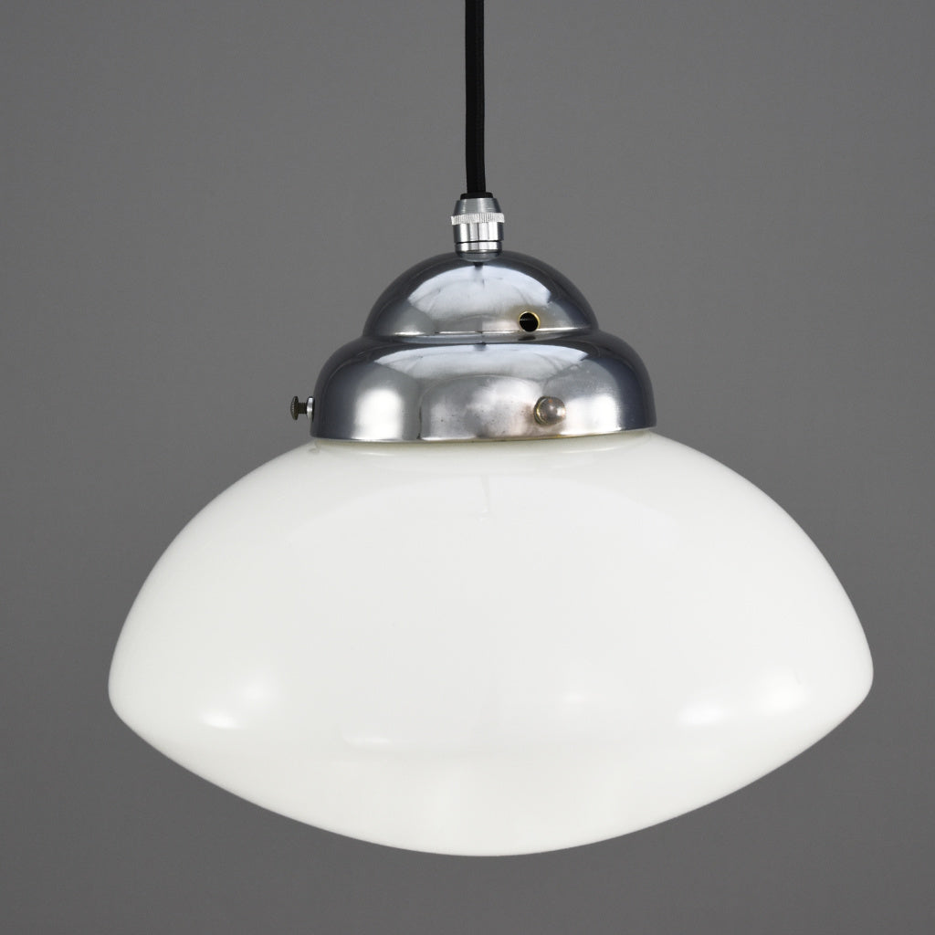 Vintage Opal Glass Ceiling Light Shade with original chrome fittings ...